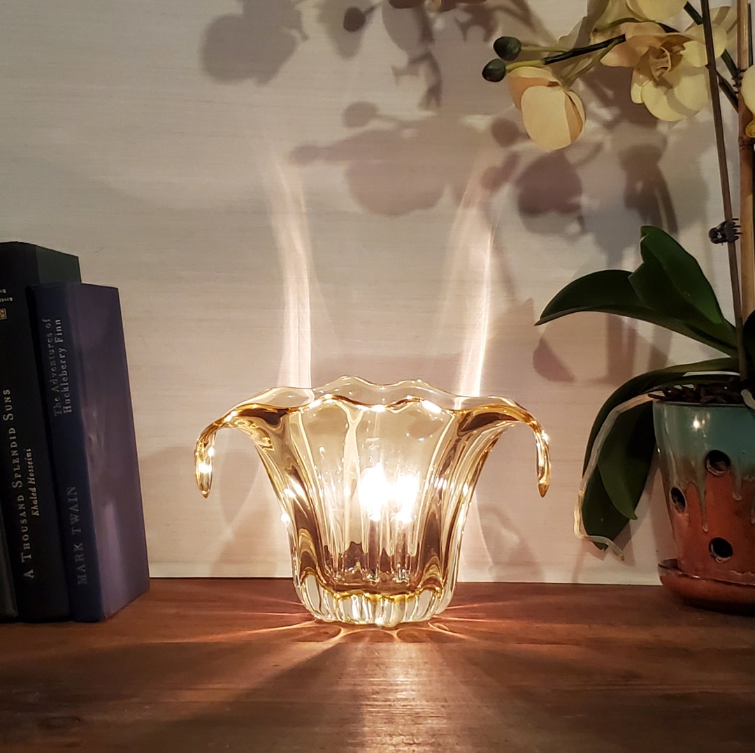 Vintage Amber Glass Lamp ~ Upcycled, Light Yellow Glass ~ Unique Table ...