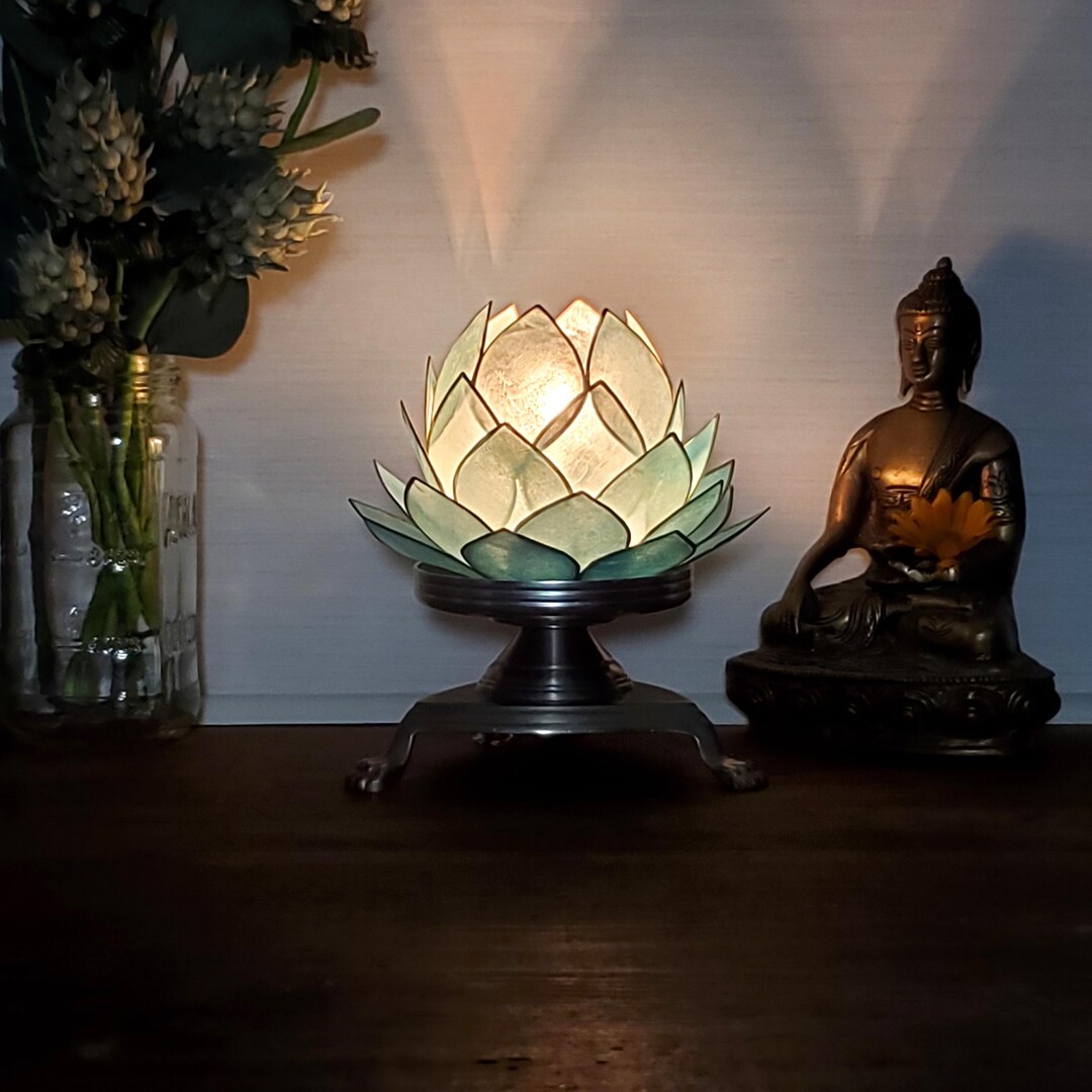 Blue Capiz Lotus Lamp ~ Upcycled Table Lamp, Accent Lighting, Night ...