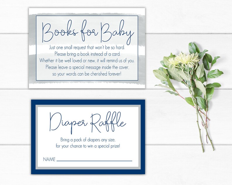 Books for Baby and Diaper Raffle Cards Navy Blue and Gray - Etsy