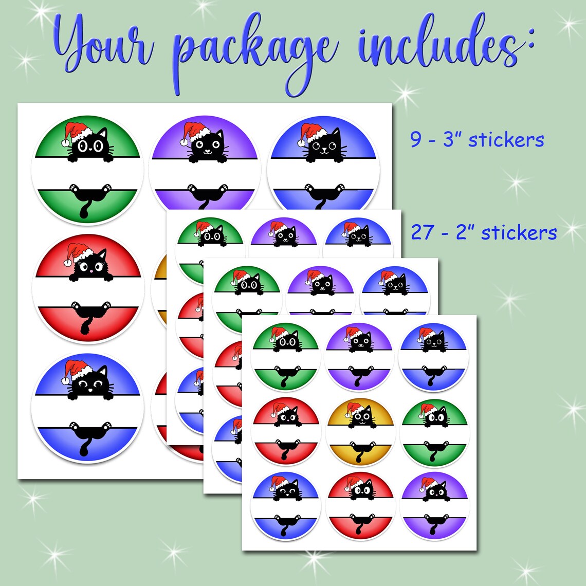Adorable Cat Gift Sticker Pack 36 Stickers for Boxes, Bags, Cards - 9 ...