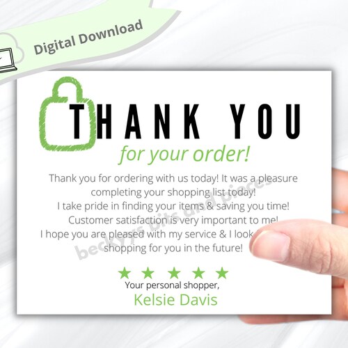 Shopper Thank You Card for Customer Thank You Note Delivery - Etsy