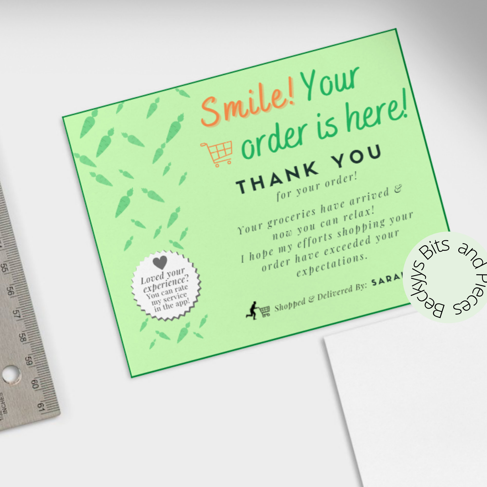 Shopper Thank You Card Customer Orders Printable Card Customized Card ...