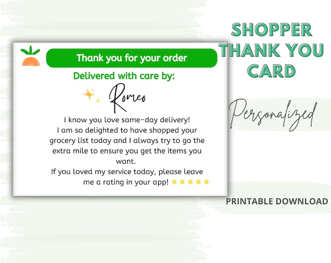 Thank You Card Grocery Shopper Printable, Food Delivery, Delivery ...