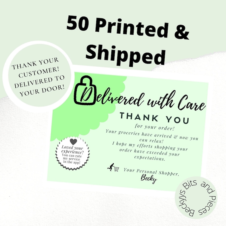 Shopper Thank You Card for Customer Orders Grocery Order Thank - Etsy