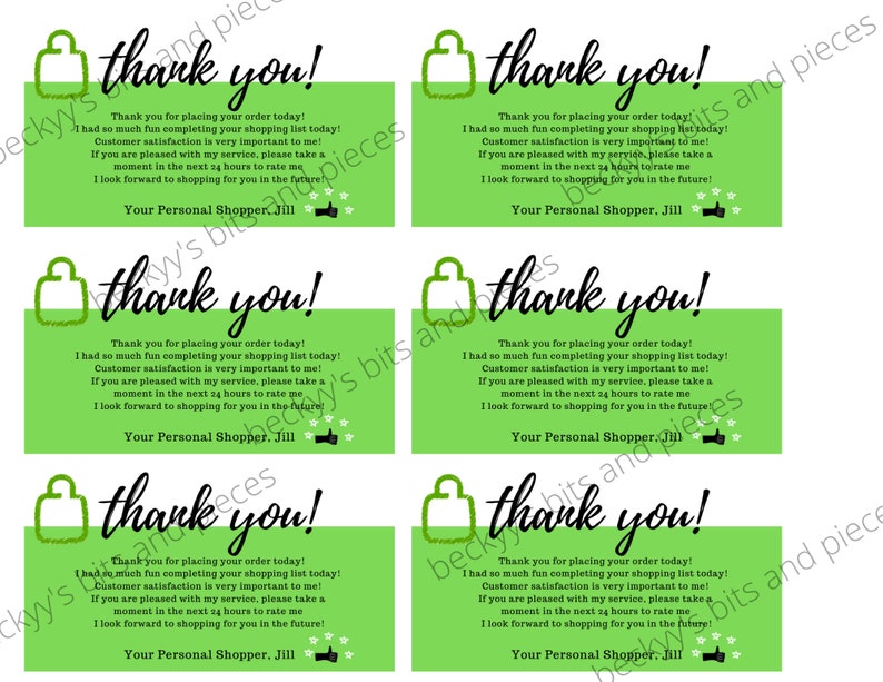 Shopper Thank You Printable Business Cards Grocery Delivery - Etsy