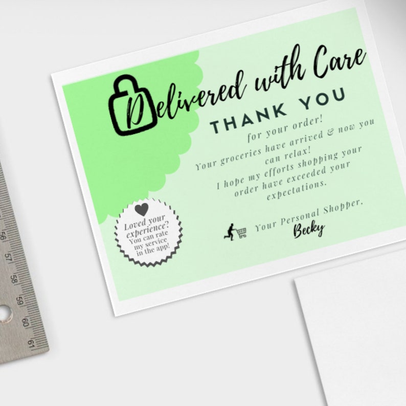 Shopper Thank You Card for Customer Orders Grocery Order Thank You ...