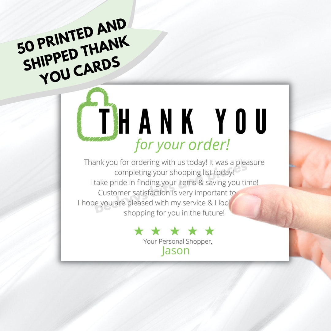 Shopper Thank You Card for Customer Orders Grocery Order Thank You ...