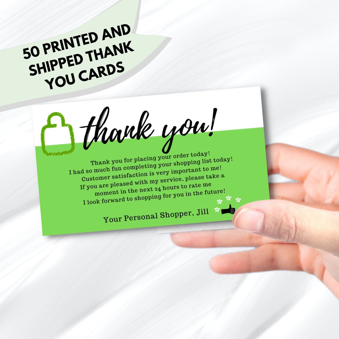 Shopper Thank You 50 Printed Business Cards Custom Thank You, Delivery ...