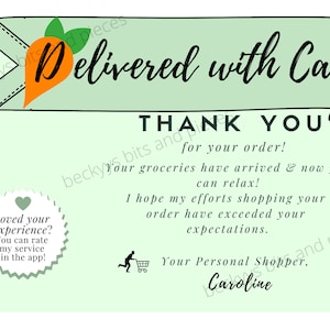 Shopper Thank You Card for Customer, Thank You Note, Delivery Driver ...