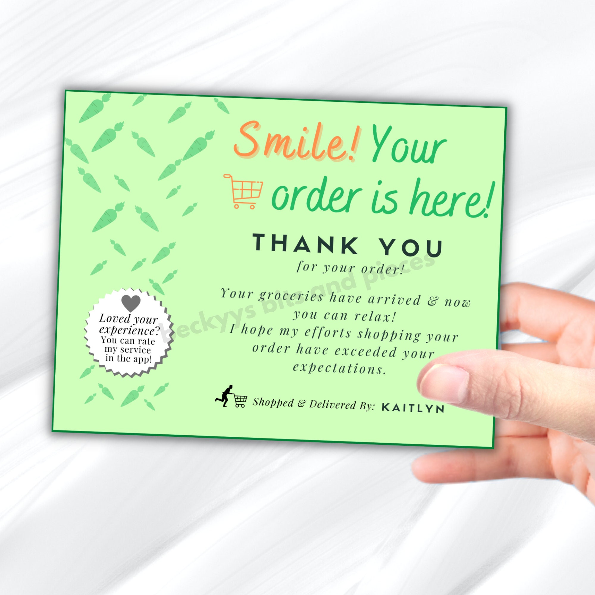 Shopper Thank You Card Customer Orders Printable Card Customized Card ...
