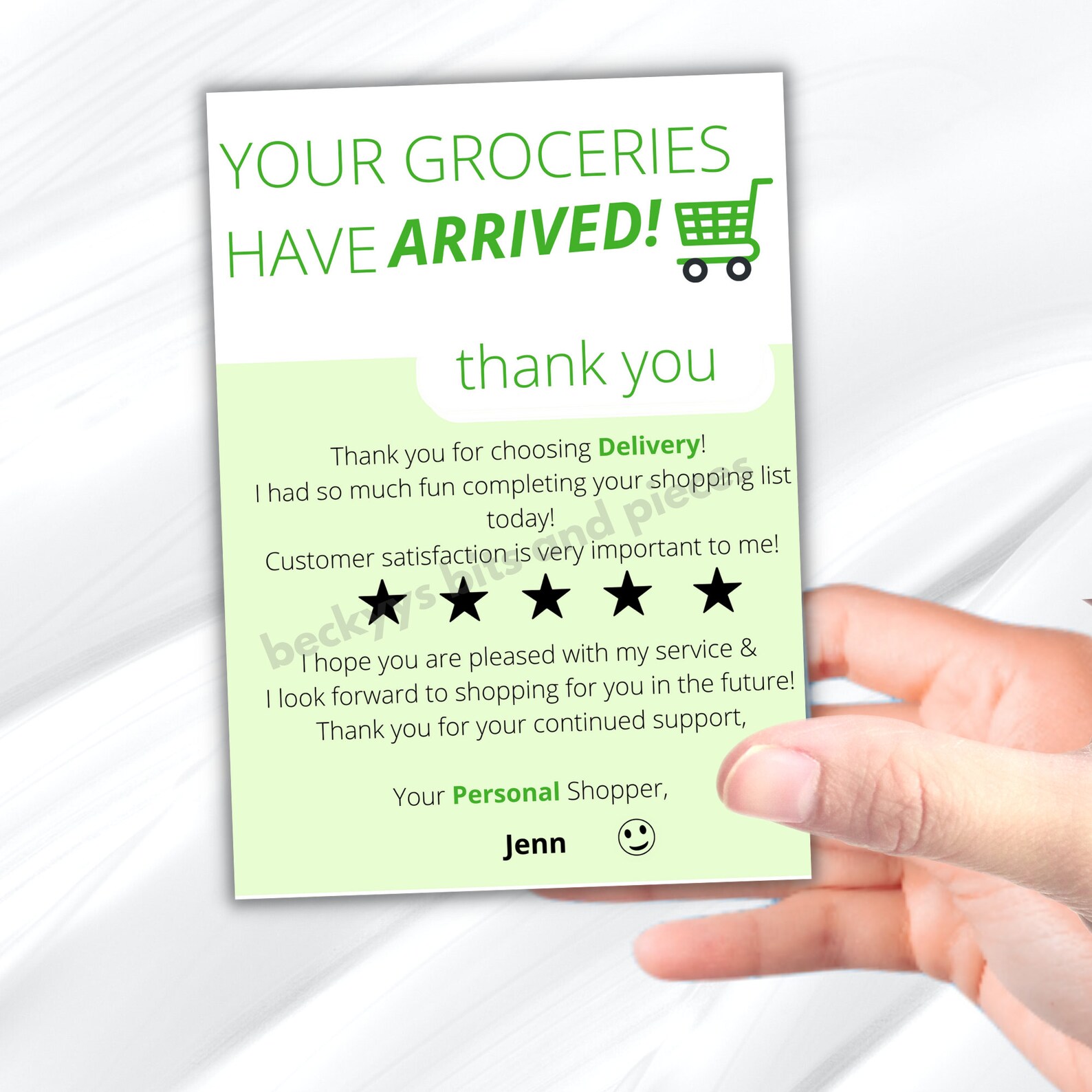 Delivery Shopper Thank You Order for Customer Thank You Note - Etsy