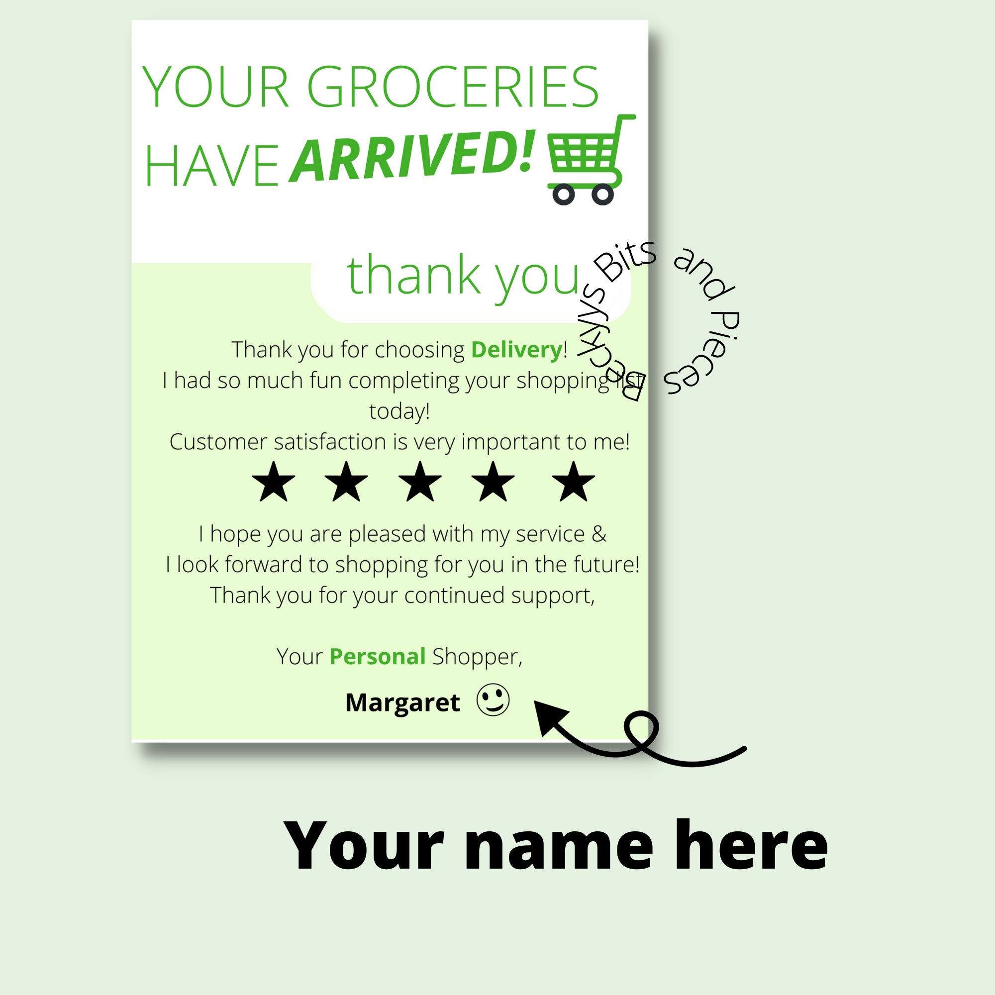 Delivery Shopper Thank You Order for Customer, Thank You Note, Delivery ...