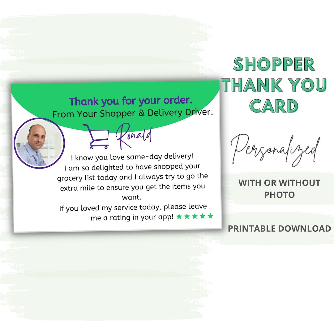 Shopper Thank You Card for Customer, Thank You Note, Delivery Driver ...