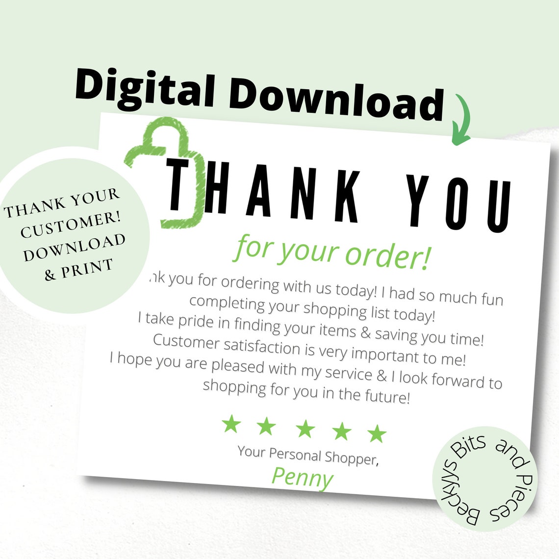 Shopper Thank You Card for Customer, Thank You Note, Delivery Driver ...