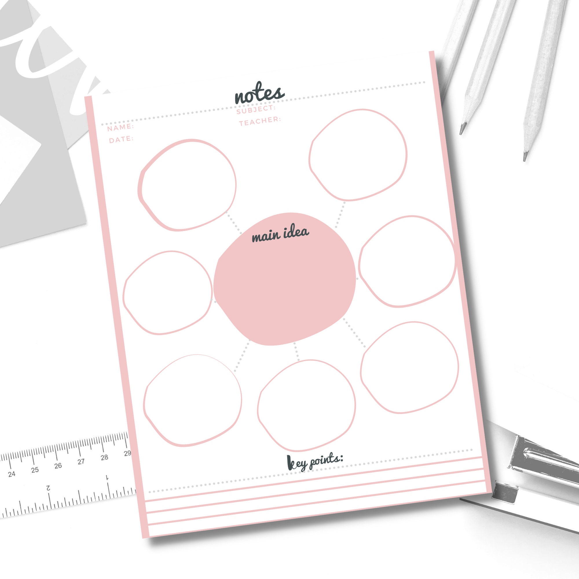 Student School Notetaking Printable Lecture Notes Planner Mind Map ...