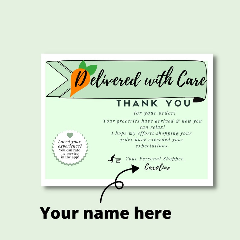 Shopper Thank You Card for Customer, Thank You Note, Delivery Driver ...