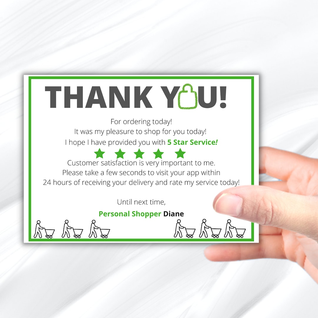 Shopper Thank You Card for Customer, Thank You Note, Delivery Driver ...