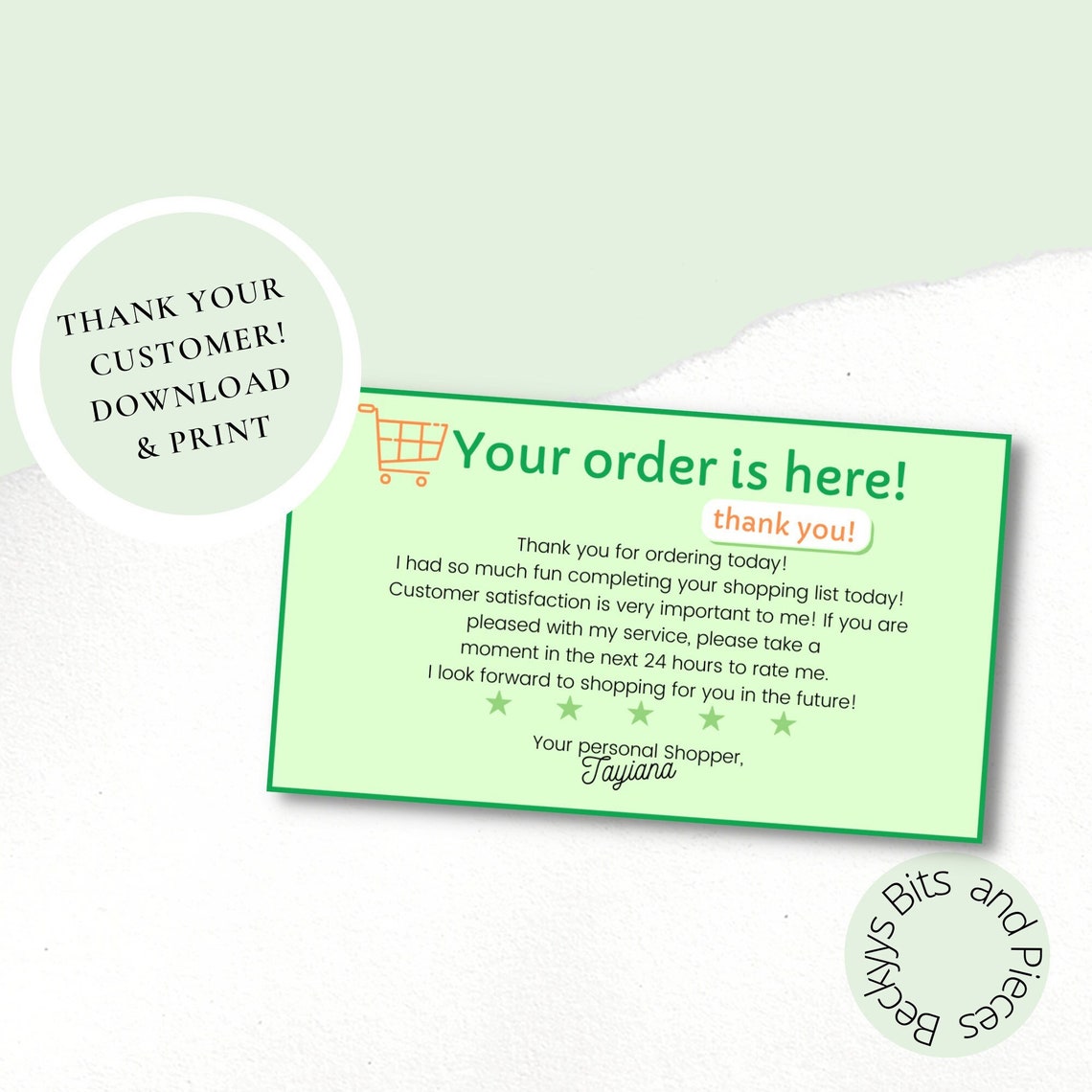 Thank you card for customers Orders Printable Grocery | Etsy