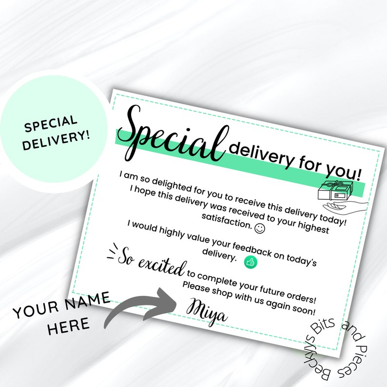 Special Delivery, Meal Delivery, Package Delivery, Note to Customer ...