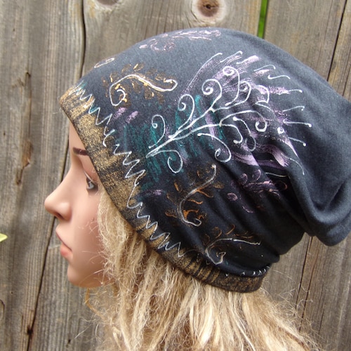 Women Beanie Hathand Painted Slouchy Hat Chemo Hat Cancer - Etsy