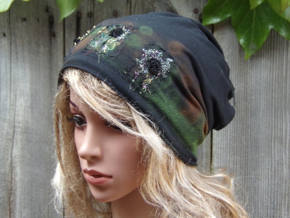 Hand Painted Slouchy Beanie Hat Cotton Hat Vintage Chemo | Etsy
