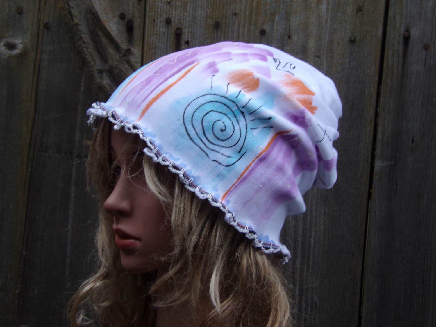 Women Beanie HatHand Painted Slouchy Hat Chemo hat Cancer | Etsy