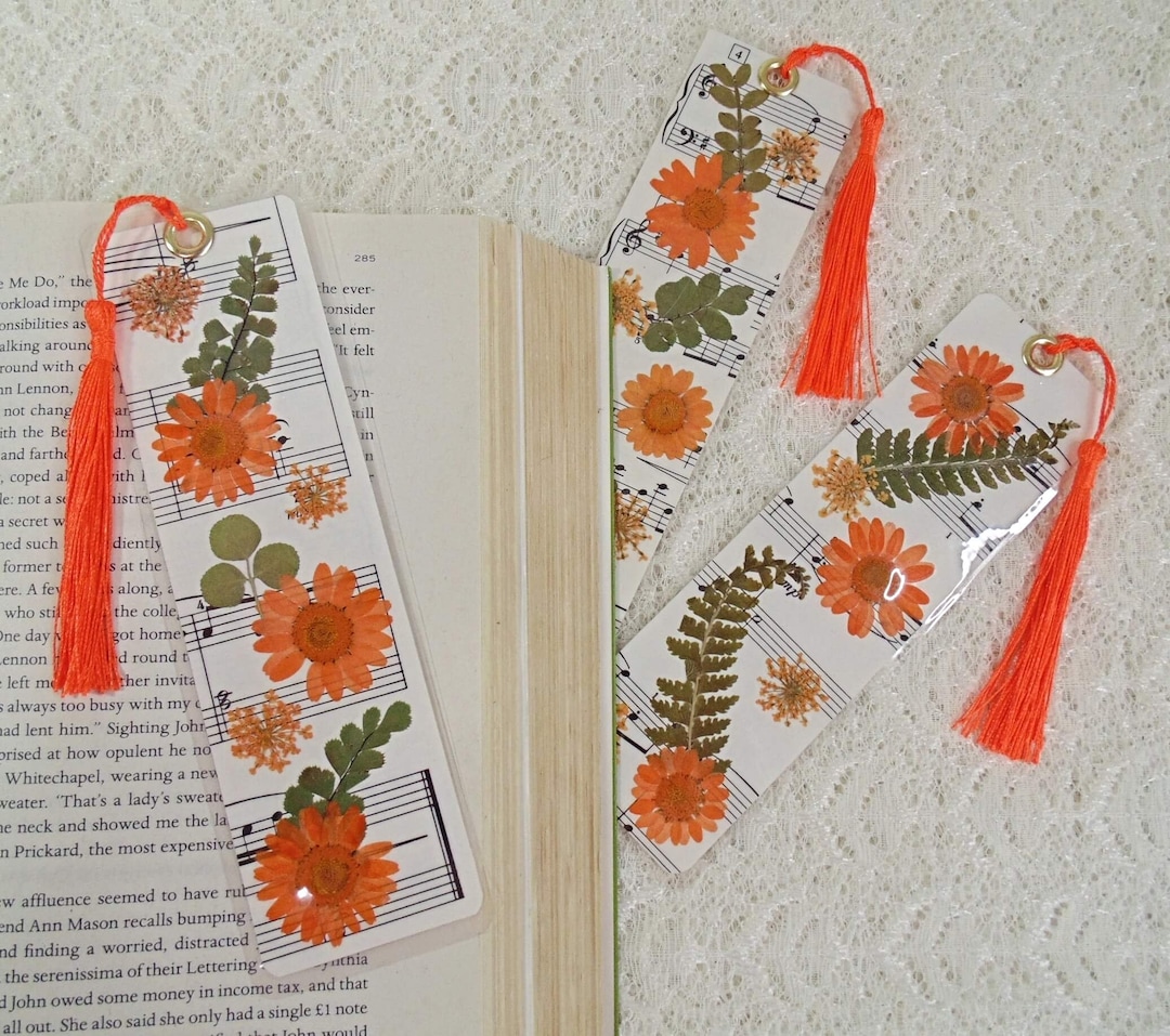 Pressed Flower Bookmarks Laminated on Vintage Music Sheet Paper / 2 X 7 ...