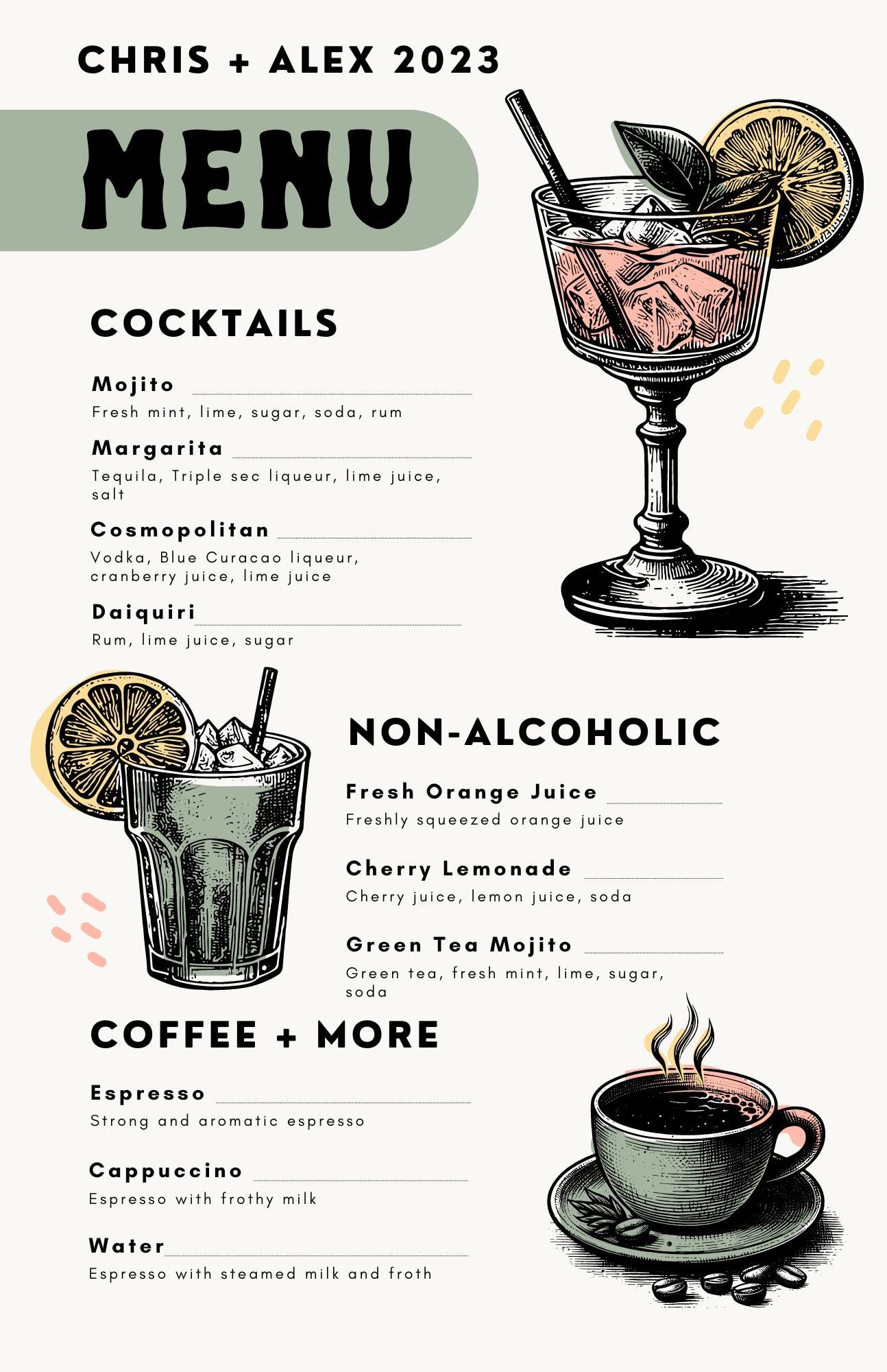 Customizable, Printable, Retro Wedding / Event Bar Menu - Etsy