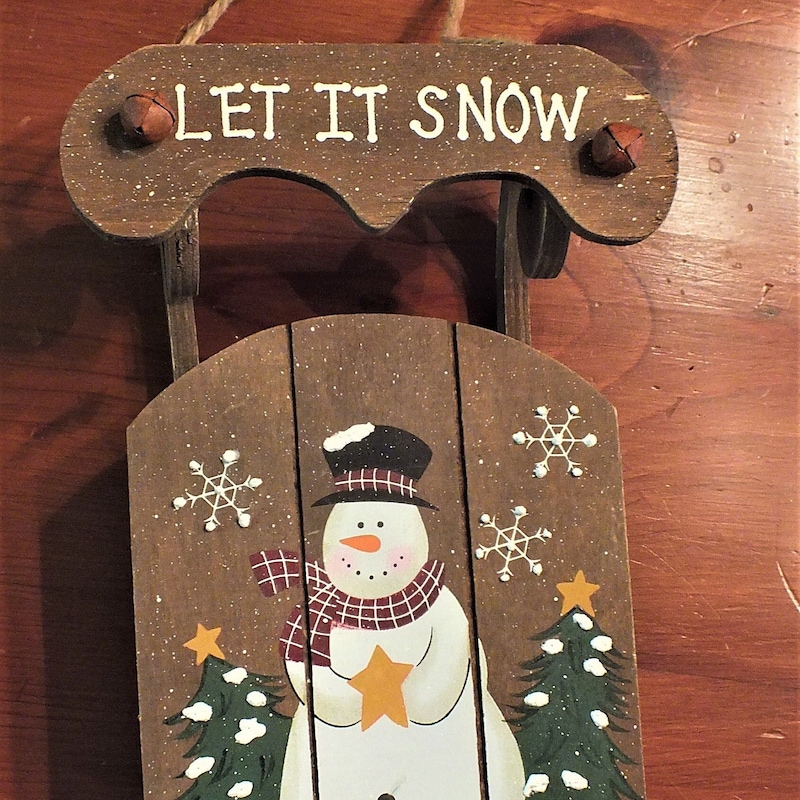 Snowman Wooden Sled - Etsy