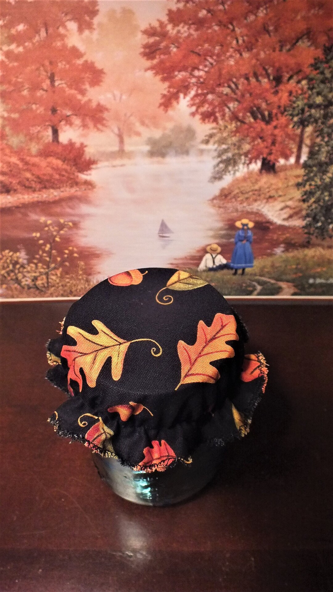 Fall Leaves Mason Canning Jar Bonnets With Rustic Edge Stitch (see ...