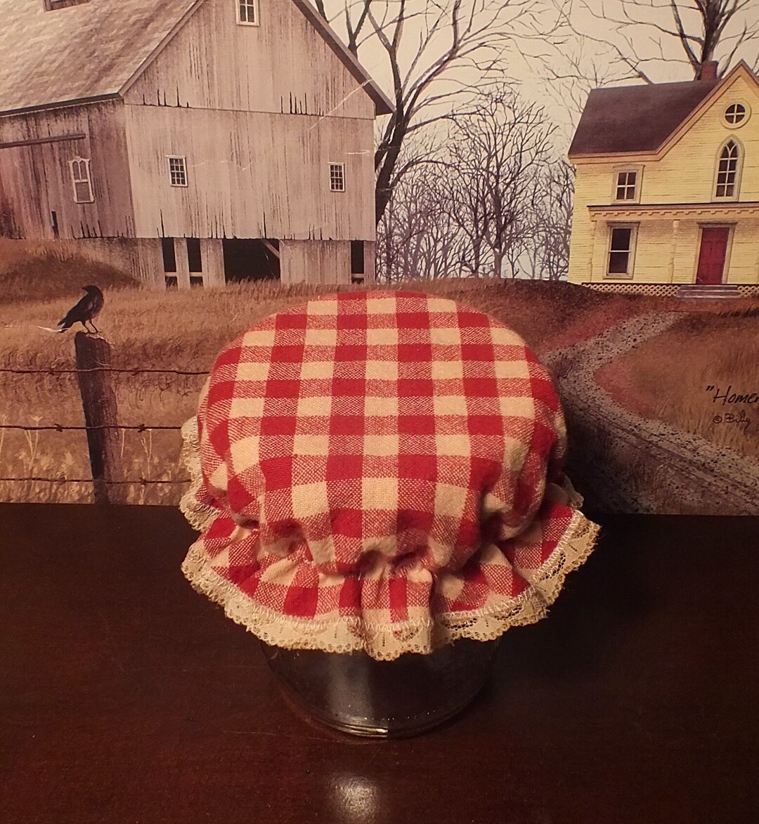 WIDE MOUTH Red Check Farmhouse Style Elastic Mason Canning Jar Bonnets ...
