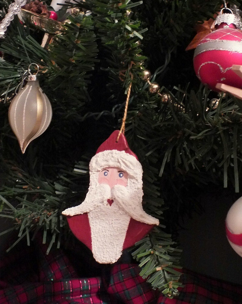 Primitive Santa Ornament W/ Textured Painted Fleece and Beard - Etsy