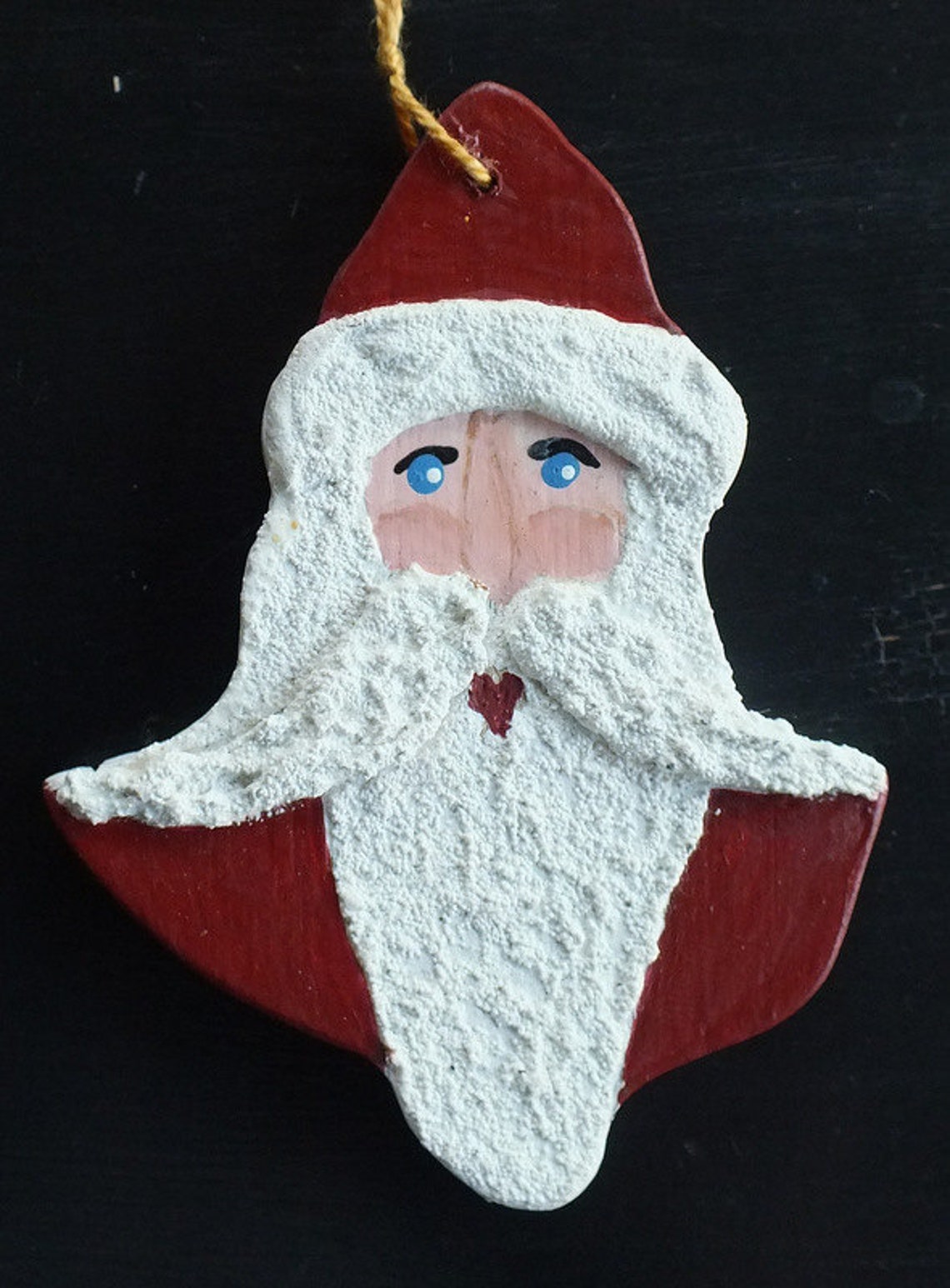 Primitive Santa Ornament W/ Textured Painted Fleece and Beard - Etsy