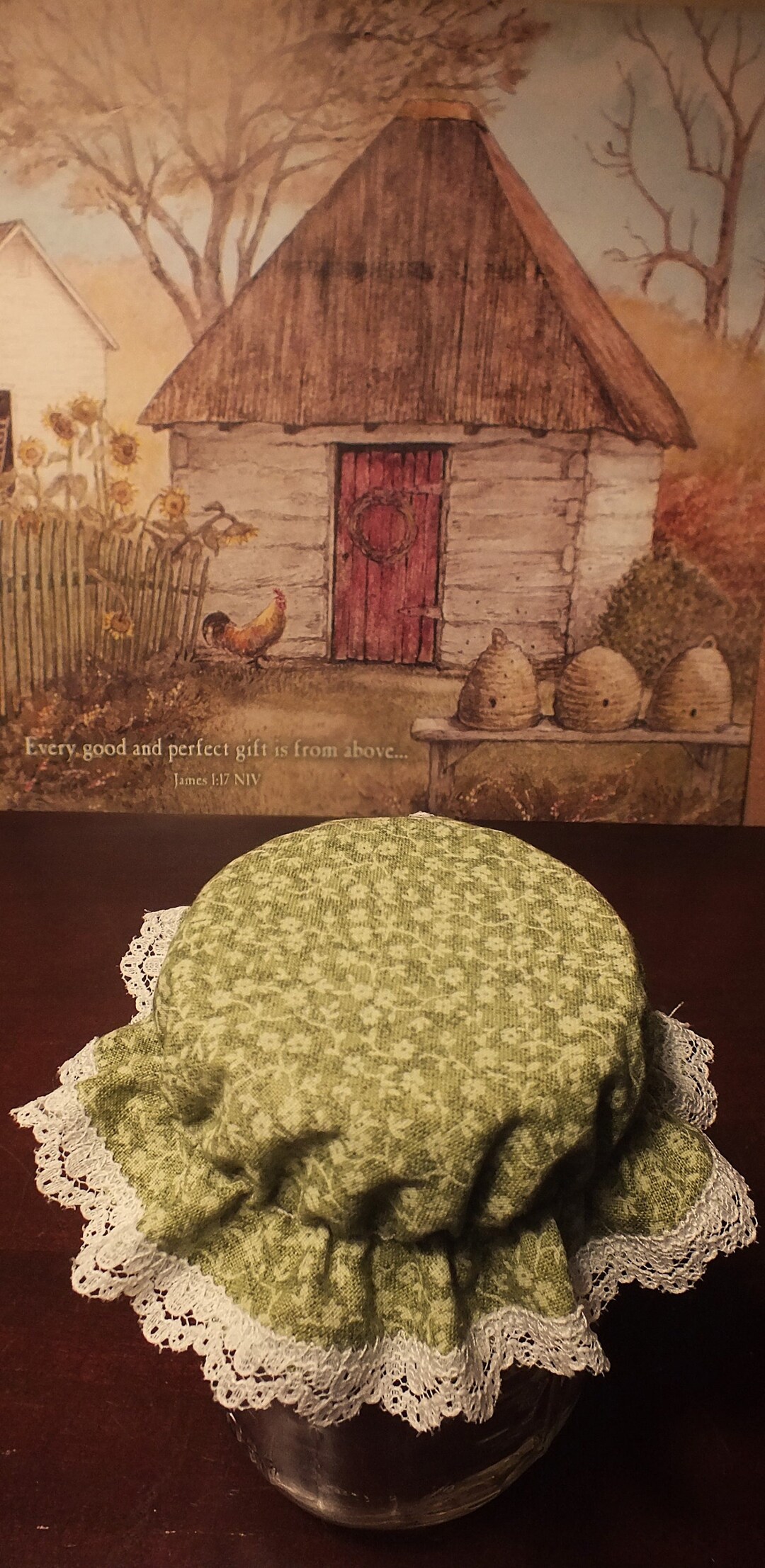 Green Calico Mason Canning Jar Bonnets Farmhouse Style Elastic Jam Jar ...