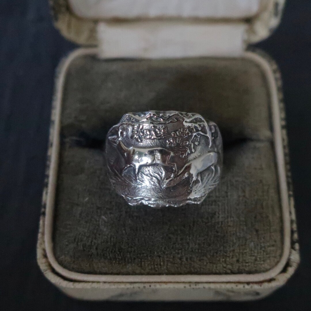 Antique Inspired Norwegian Deer Ring in 10kt White Gold. Antique ...