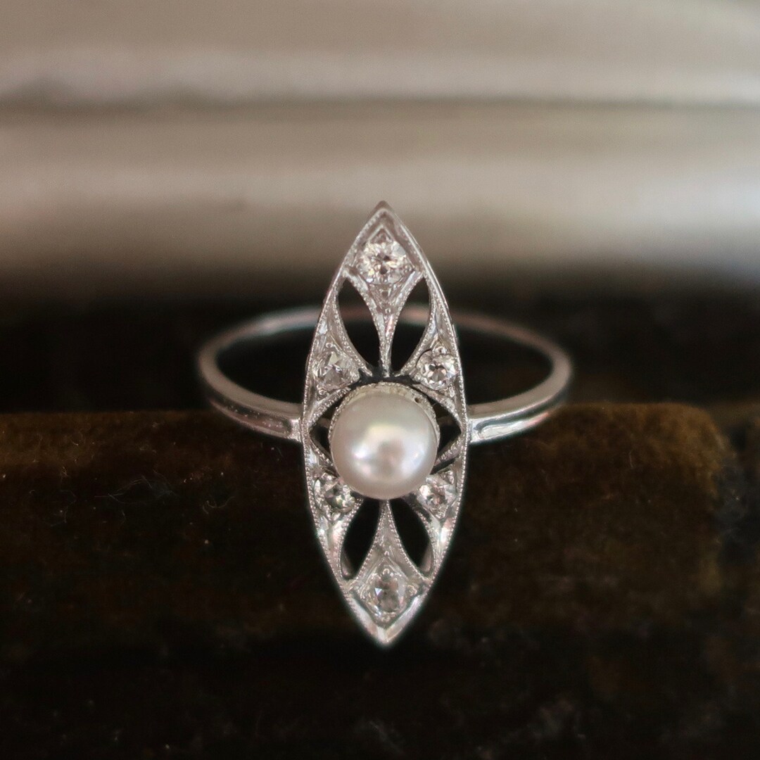 Antique Edwardian Diamond and Pearl Ring. Platinum Diamond and Pearl ...