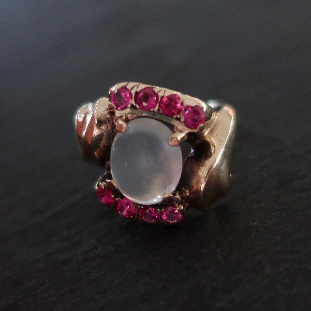 Vintage Retro Moonstone and Ruby Ring. Vintage Moonstone Ring With Rubies. Retro Ring. Vintage ...