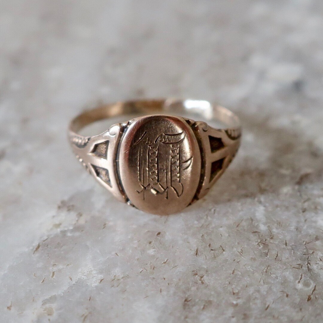 Anitque Gold Signet Ring. Antique Letter M Signet Ring. 9ct Rosey Gold ...