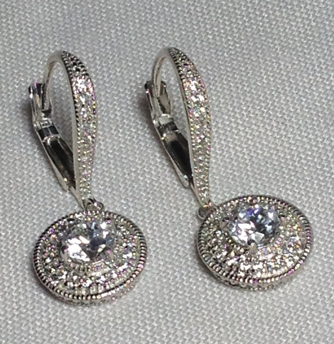 Brilliant Cubic Zirconia Leverback Closure - Sterling Silver Earrings ...