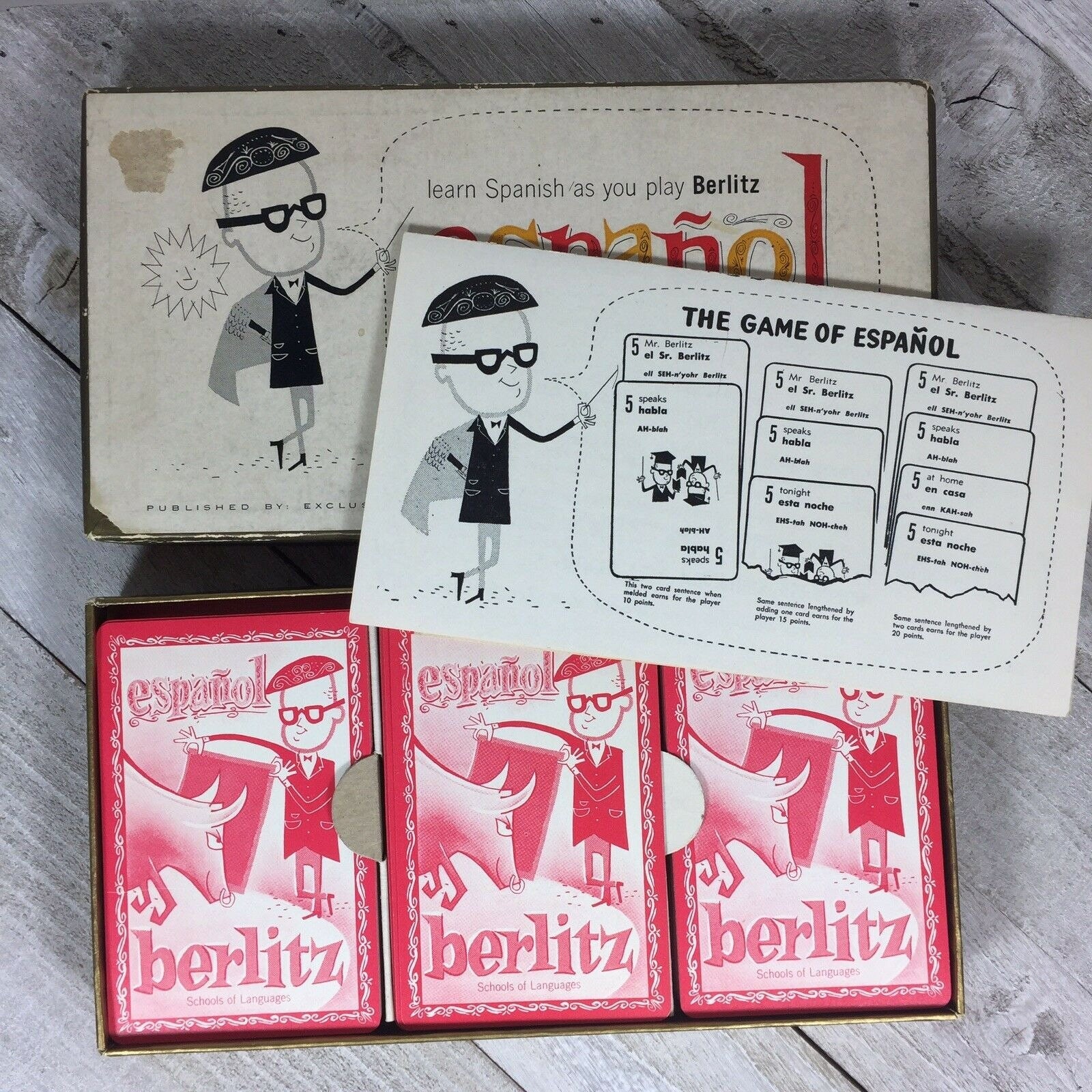 Vintage 1955 Berlitz Espanol Card Game LEARN SPANISH Word Playing 162 ...