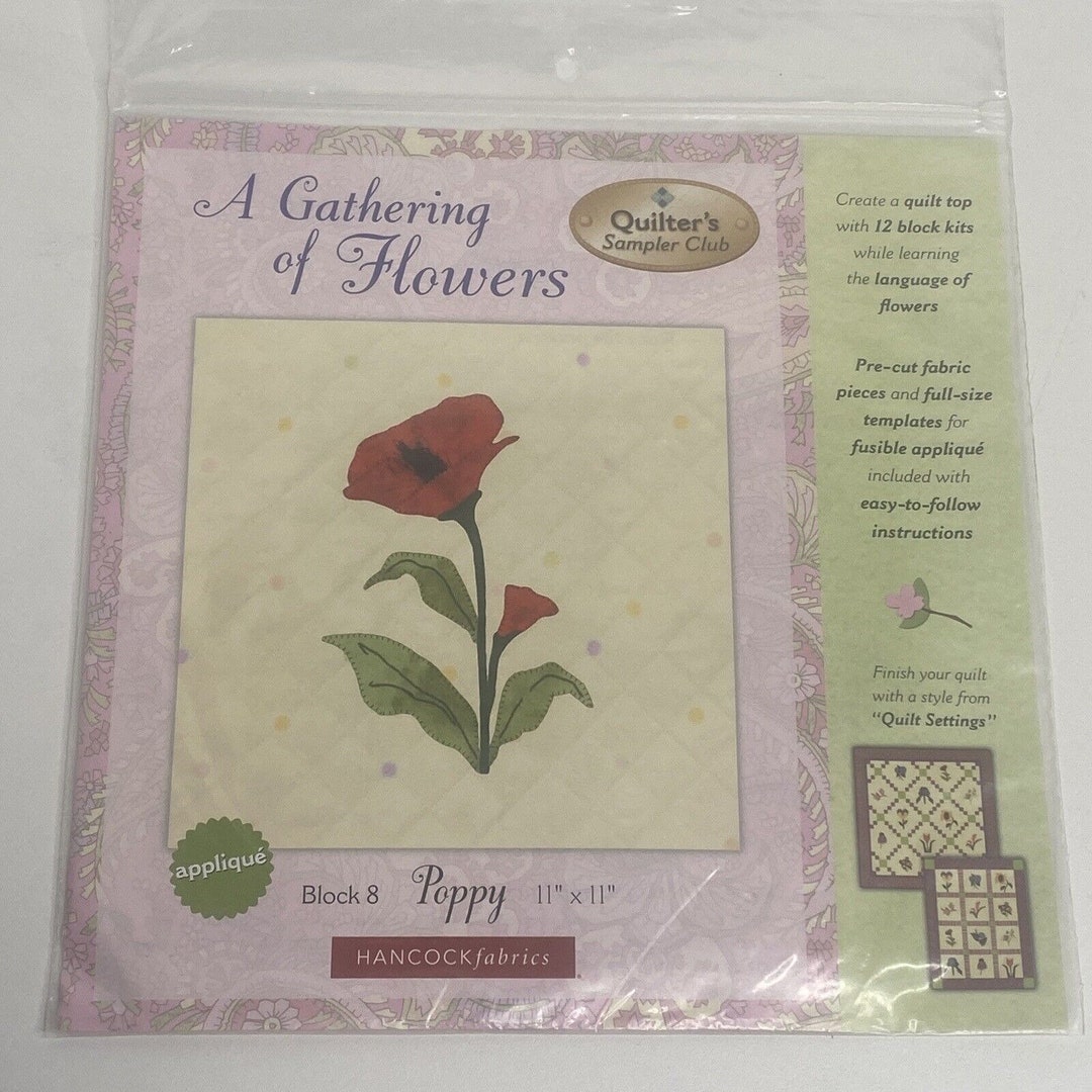 A Gathering of Flowers POPPY Quilt Block Top Pieced Fabric Precut 11x11 ...