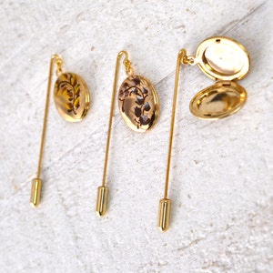 NOS 70s 80s Locket Stickpin Handpainted Locket Stick Pin Choose Brown ...