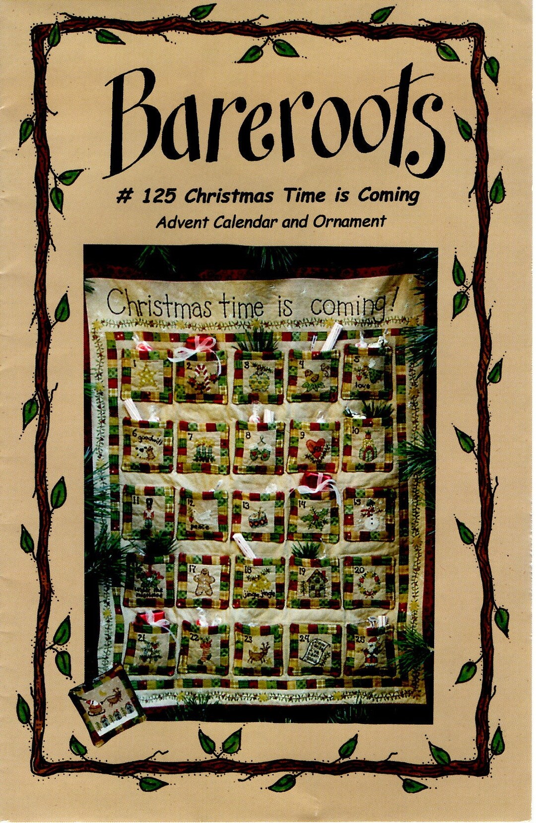 Quilted Advent Calendar Uncut PATTERN Bareroots #125 Christmas Time is ...