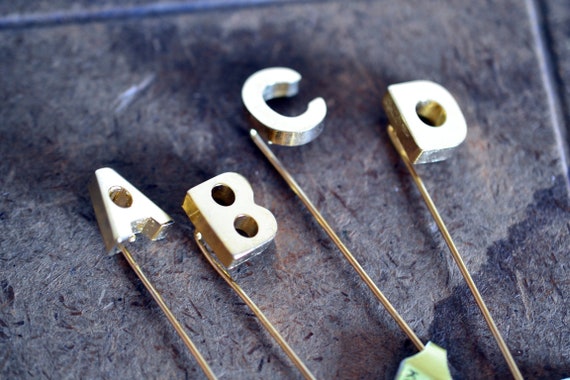 NOS 70s A-Z Initial Stickpin Gold Plated Capital Lett… - Gem