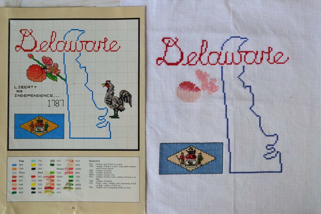 Vtg Unfinished Sampler + Original Pattern Delaware 1987 Your State in ...