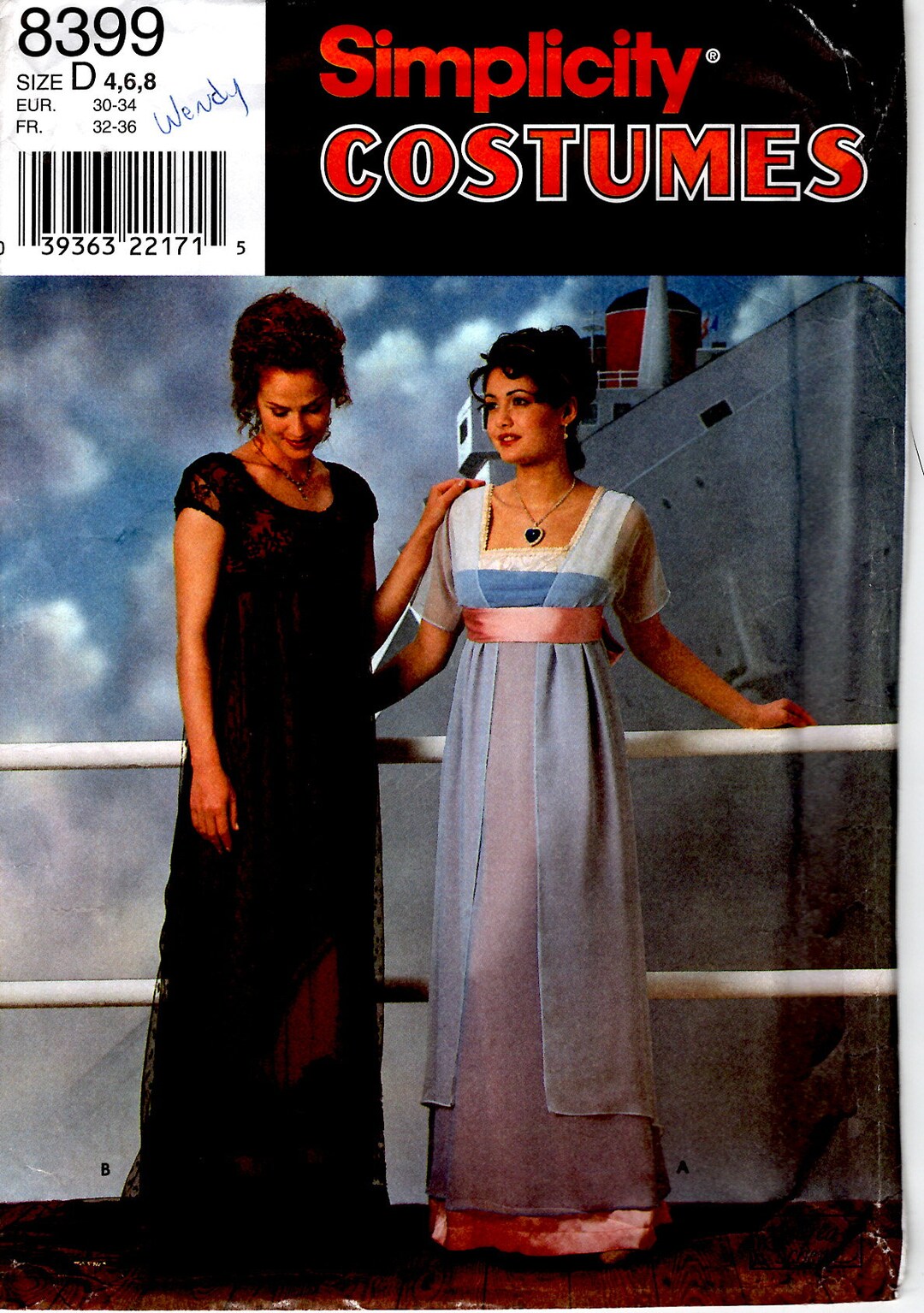 1998 Simplicity 8399 Uncut PATTERN Size D 4 6 8 SM MED Titanic Dress ...