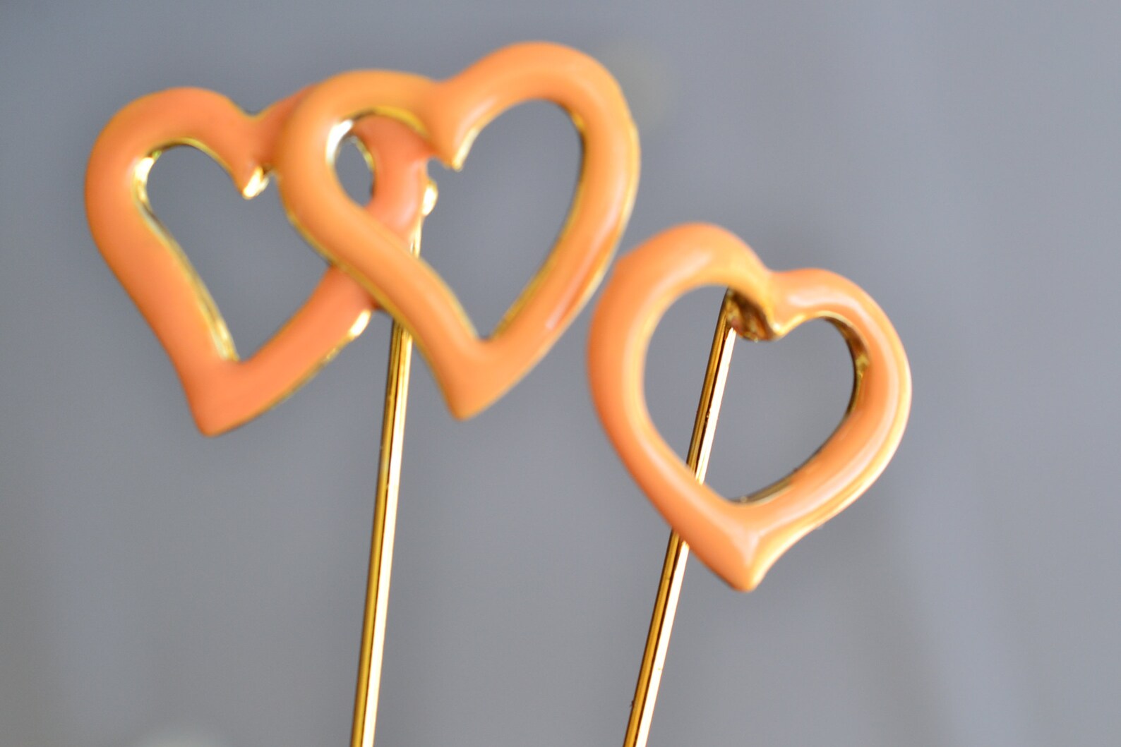 NOS 70s Small Orange Heart Stickpin Choose Single or Double Hearts Open ...