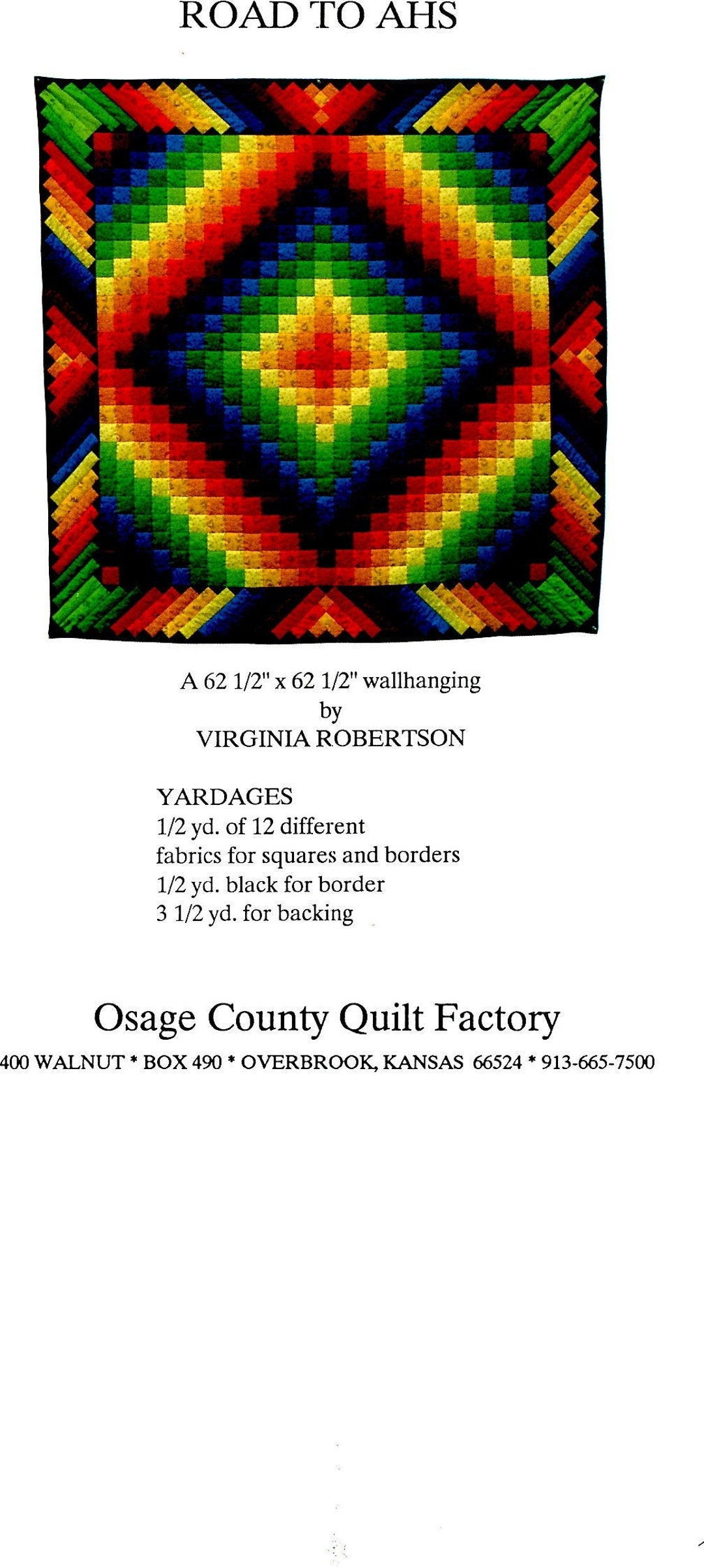 Strip Piece Quilt Uncut PATTERN 62.5" X 62.5" Virginia Robertson Wall ...