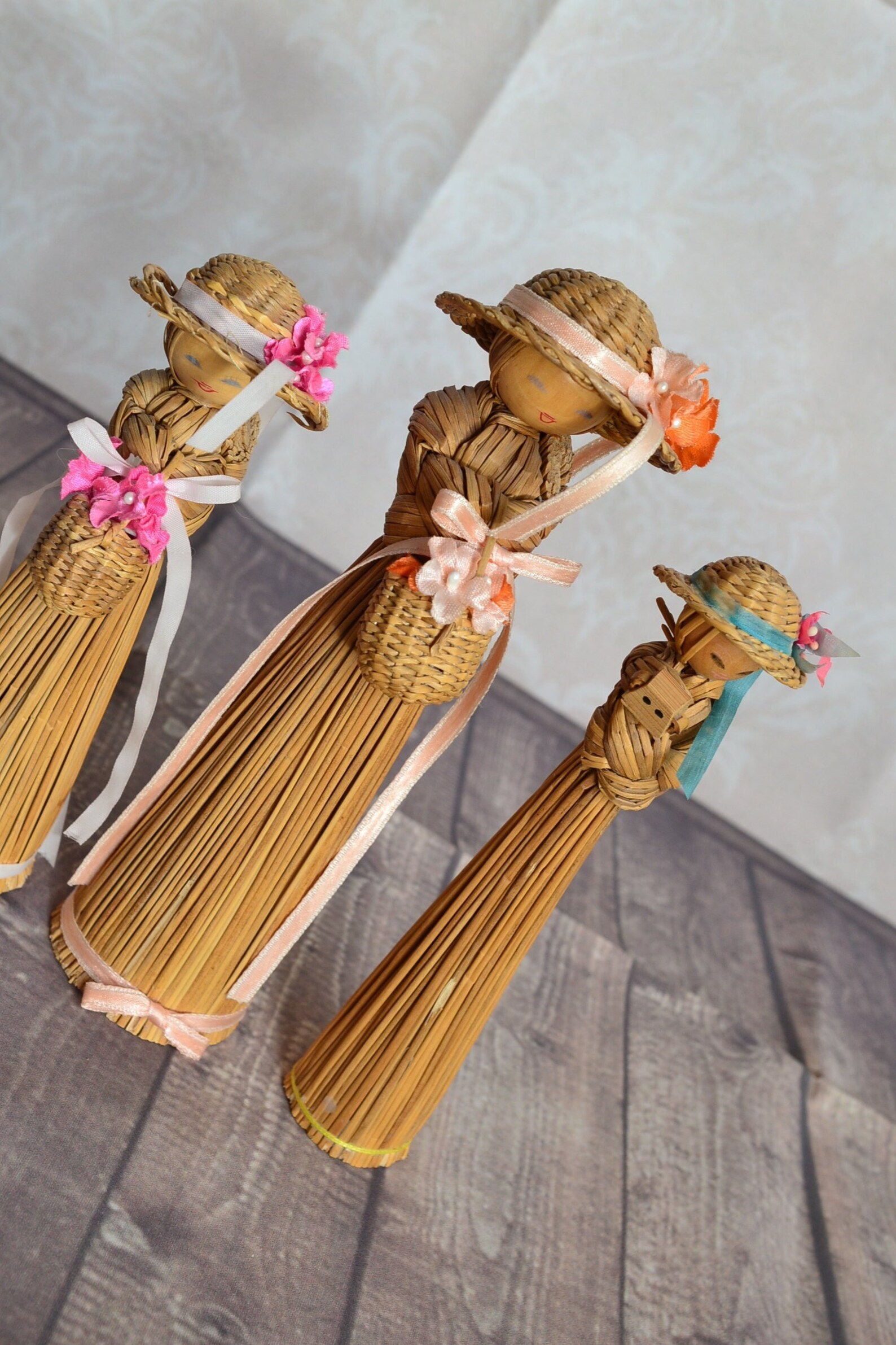 Vtg Lot of 3 Korean Straw Dolls 7 & 8 Woven | Etsy