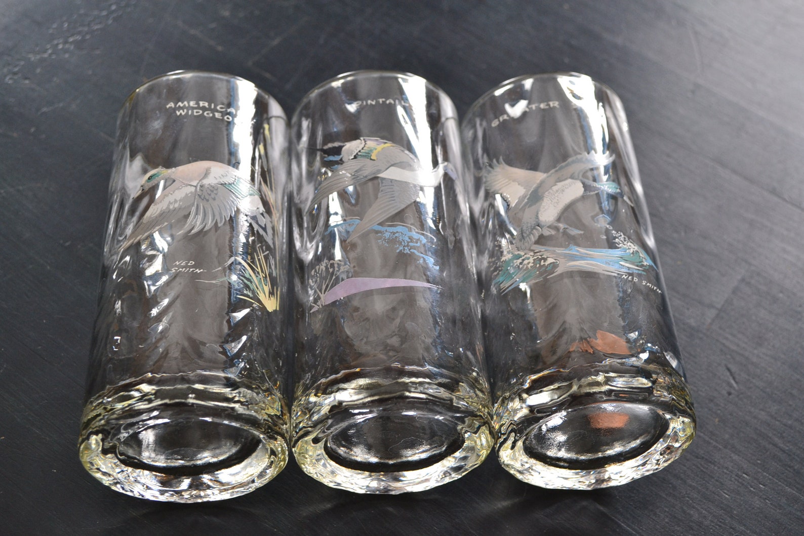 Vtg Set of 3 Ned Smith Handpainted Weighted Tumblers Drinking Highball ...